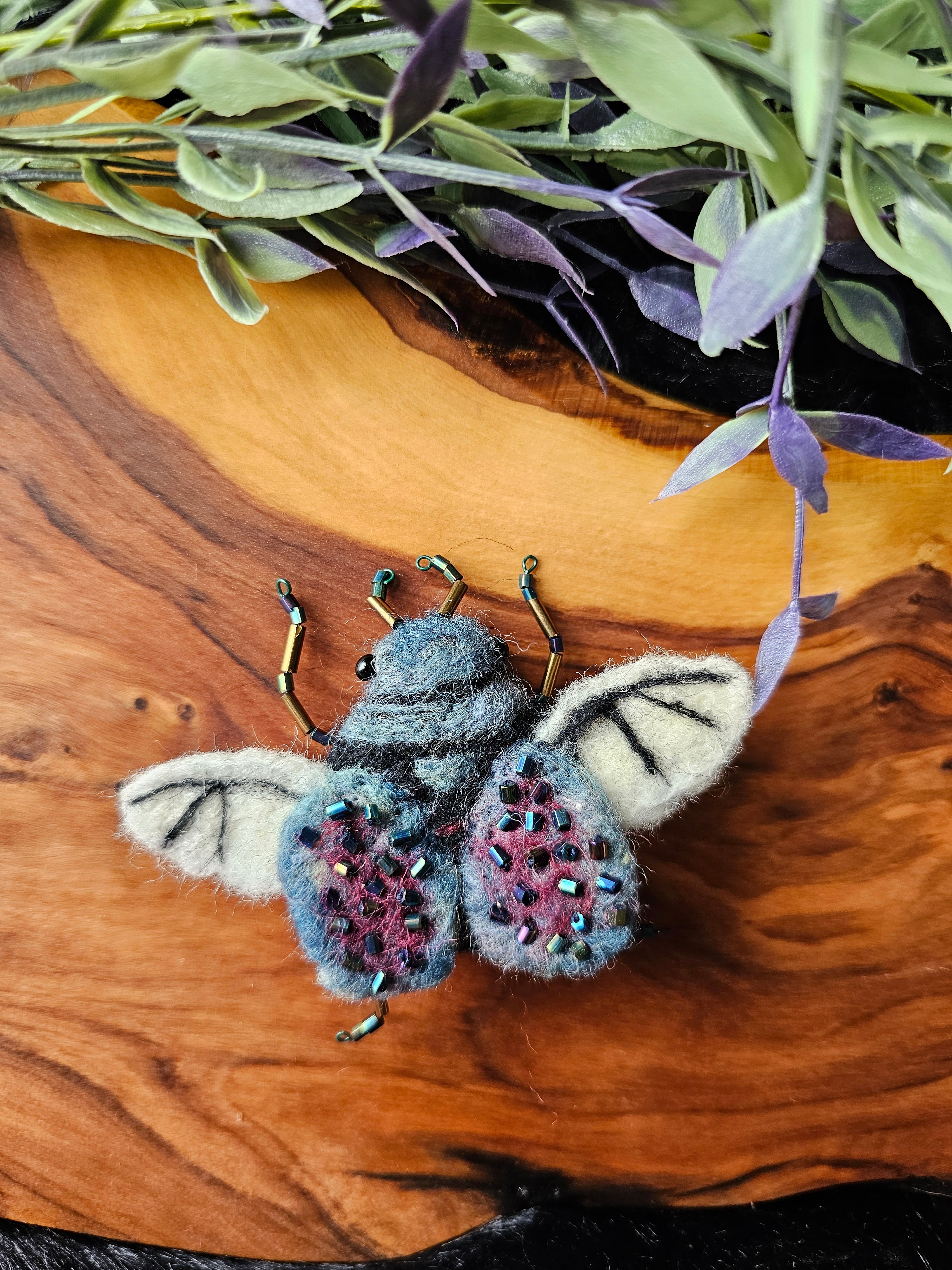 Needle Felt Blue Beetle Brooch – TwistedMoth Made